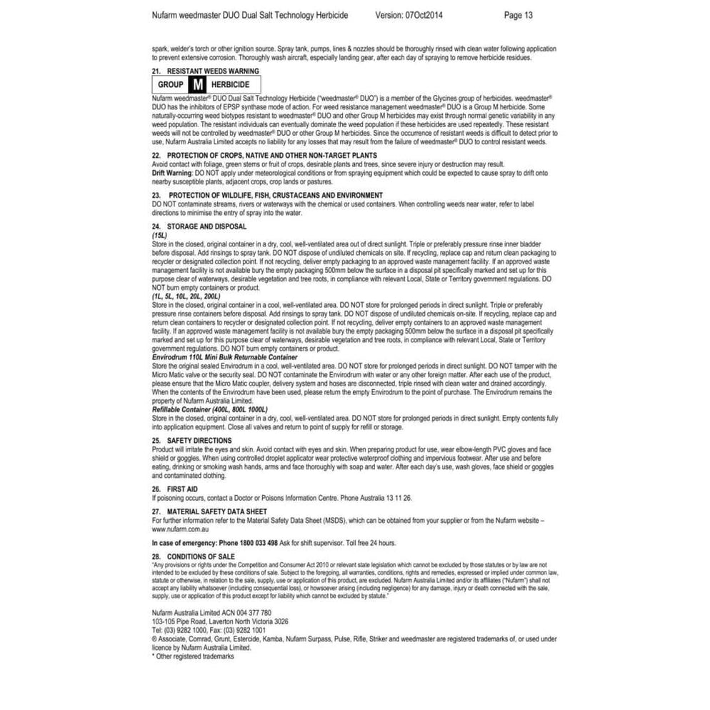 Nuleaf Horticulture & Irrigation Supplies - Weedmaster Duo 360 (g/l ...